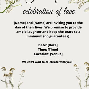 Fully Personalized Wedding Invitation, Wedding Invitation Template Easy ...