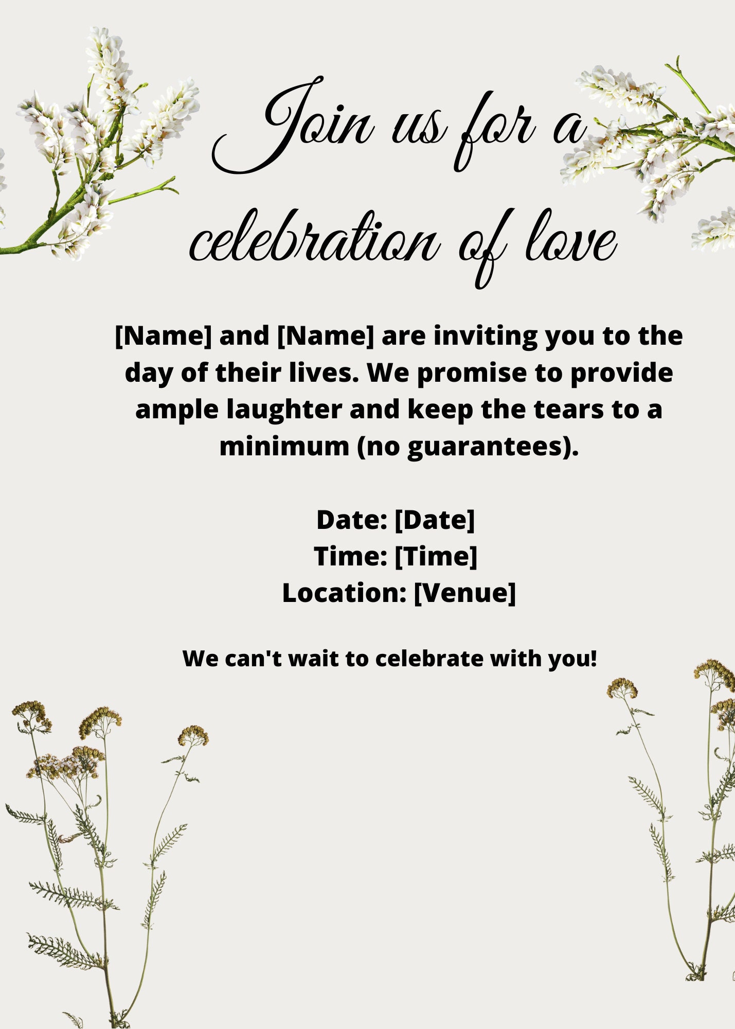 Fully Personalized Wedding Invitation, Wedding Invitation Template Easy ...