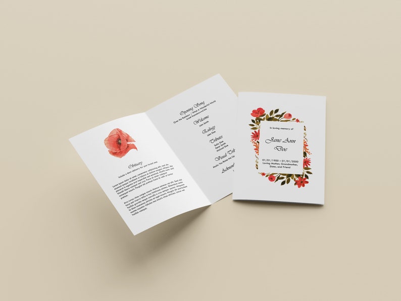 Funeral Program Microsoft Word Template Simple DIY Printable - Etsy