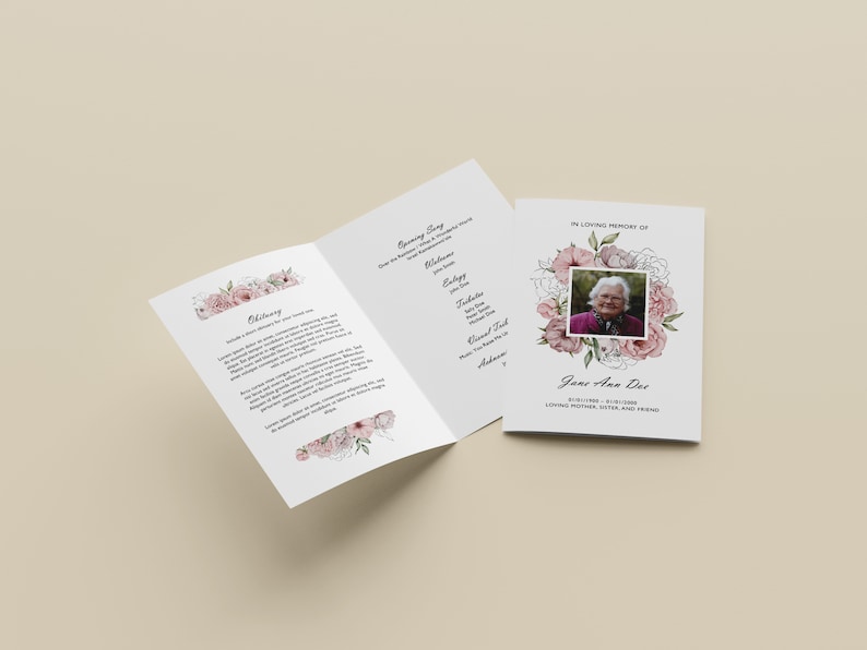 Funeral Program Microsoft Word Template Simple DIY Printable - Etsy