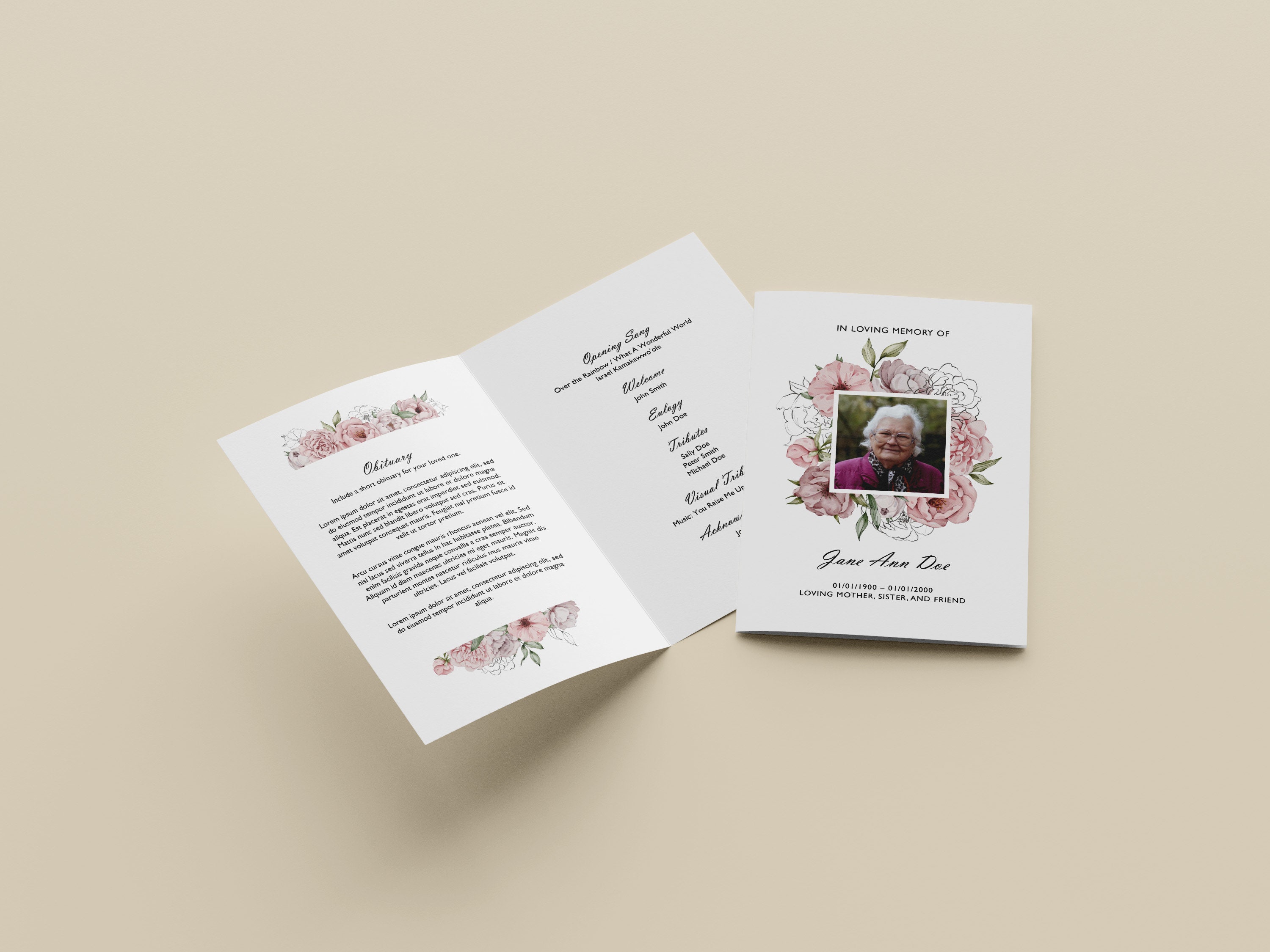 Funeral Program Microsoft Word Template – Simple DIY Printable Memorial ...