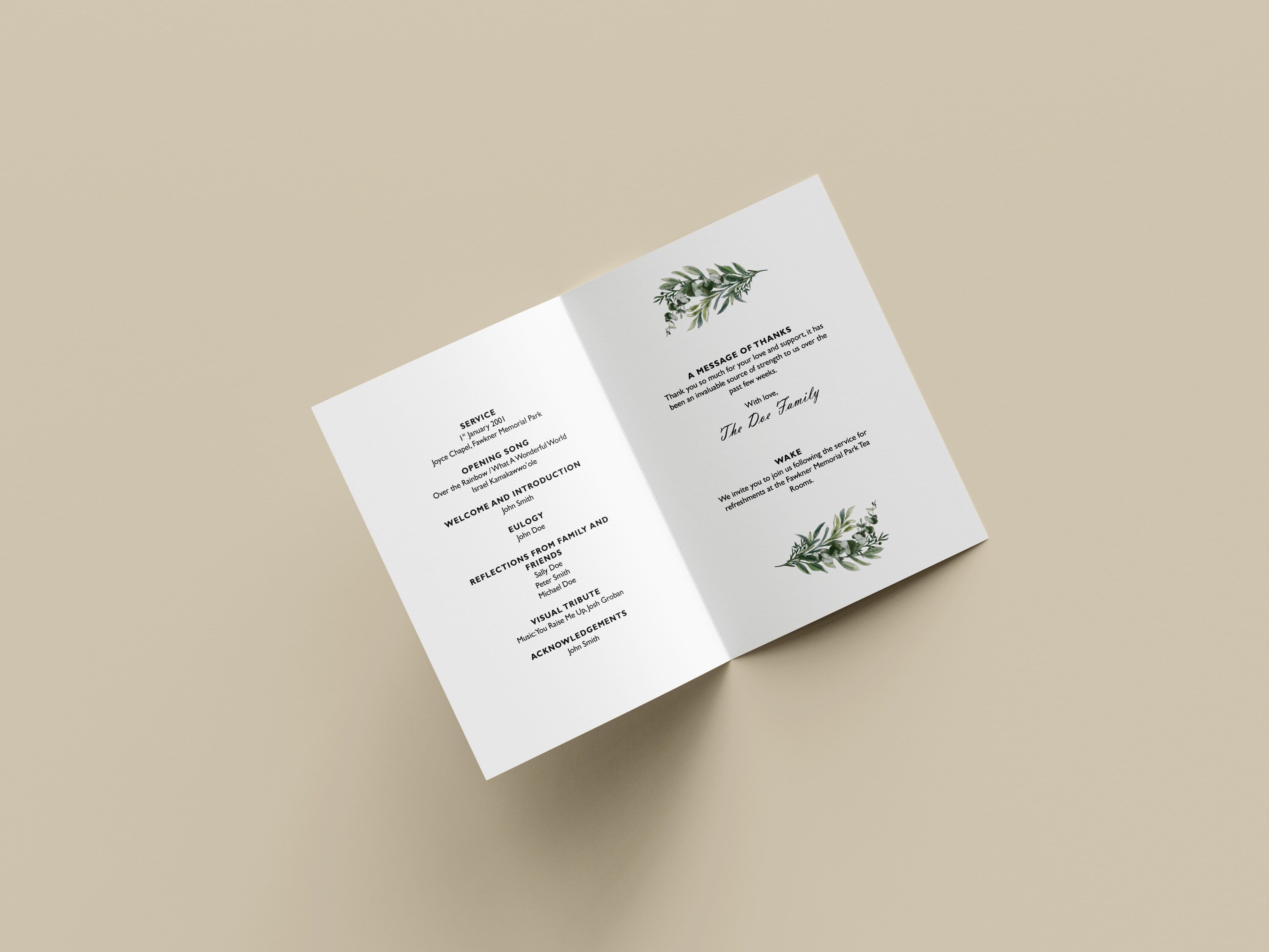 Funeral Program Microsoft Word Template – Simple DIY Printable Memorial ...