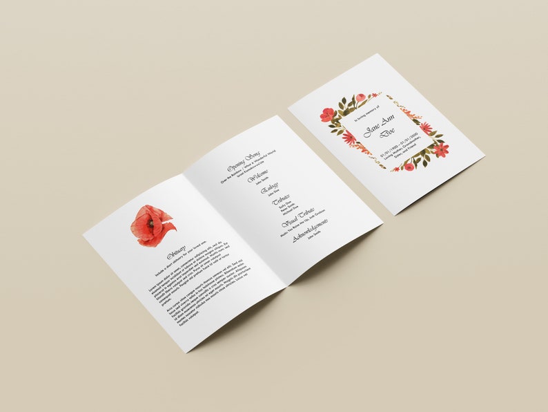Funeral Program Microsoft Word Template – Simple DIY Printable Memorial ...