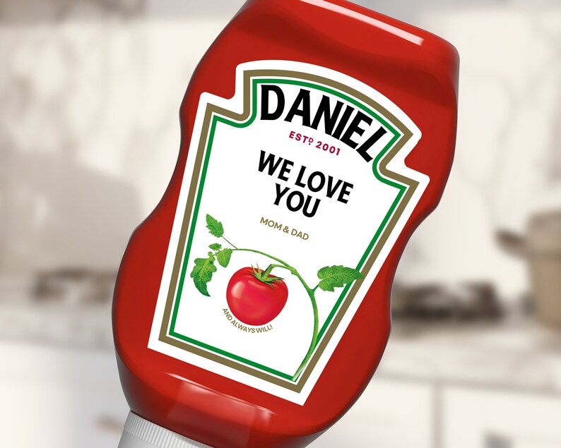 Digital Download Personalised Tomato Ketchup Label Sticker, Birthday ...
