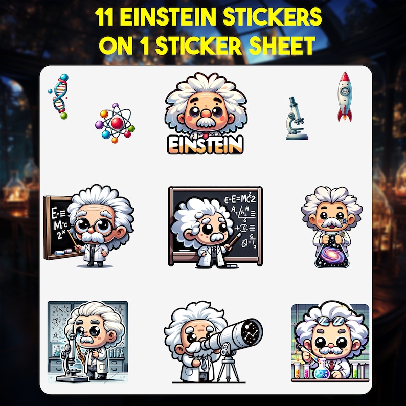 Einstein Stickers Sheet, Science Stickers, Science Decals, Cute ...