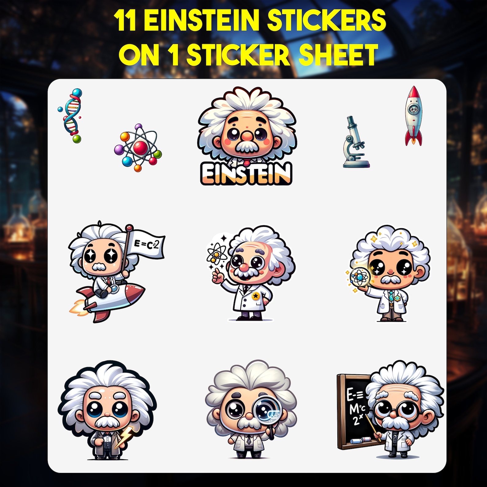Einstein Sticker Sheet, Science Stickers, Science Decals, Cute Stickers ...
