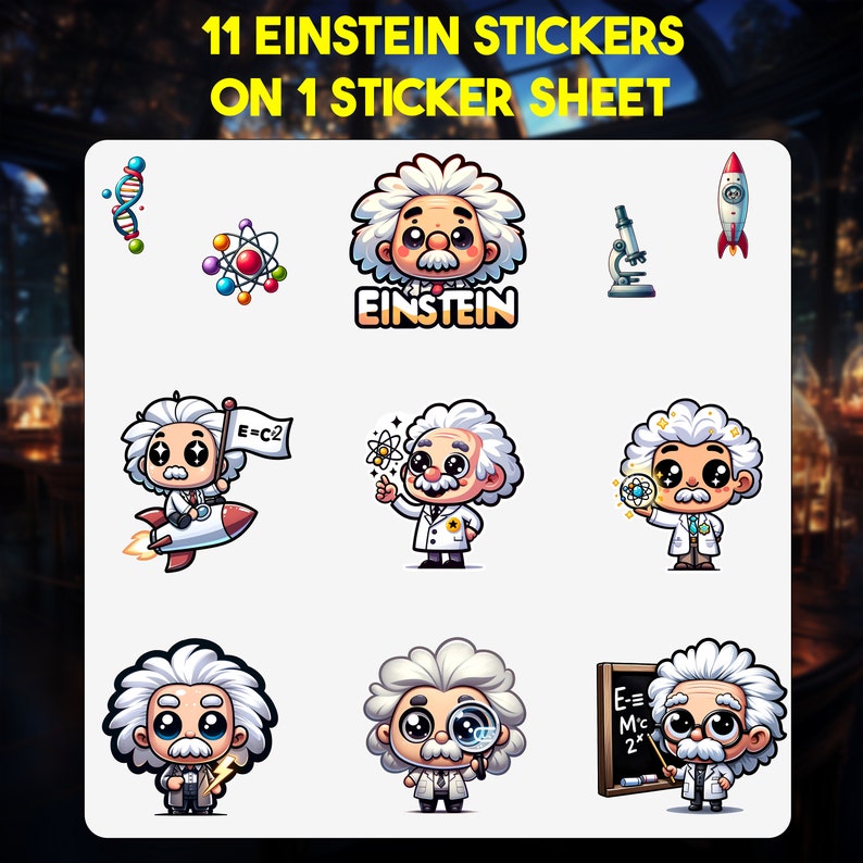 Einstein Sticker Sheet, Science Stickers, Science Decals, Cute Stickers ...