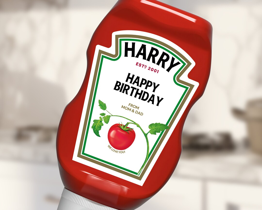 Personalised Tomato Ketchup Label Sticker, Birthday Anniversary, Funny ...