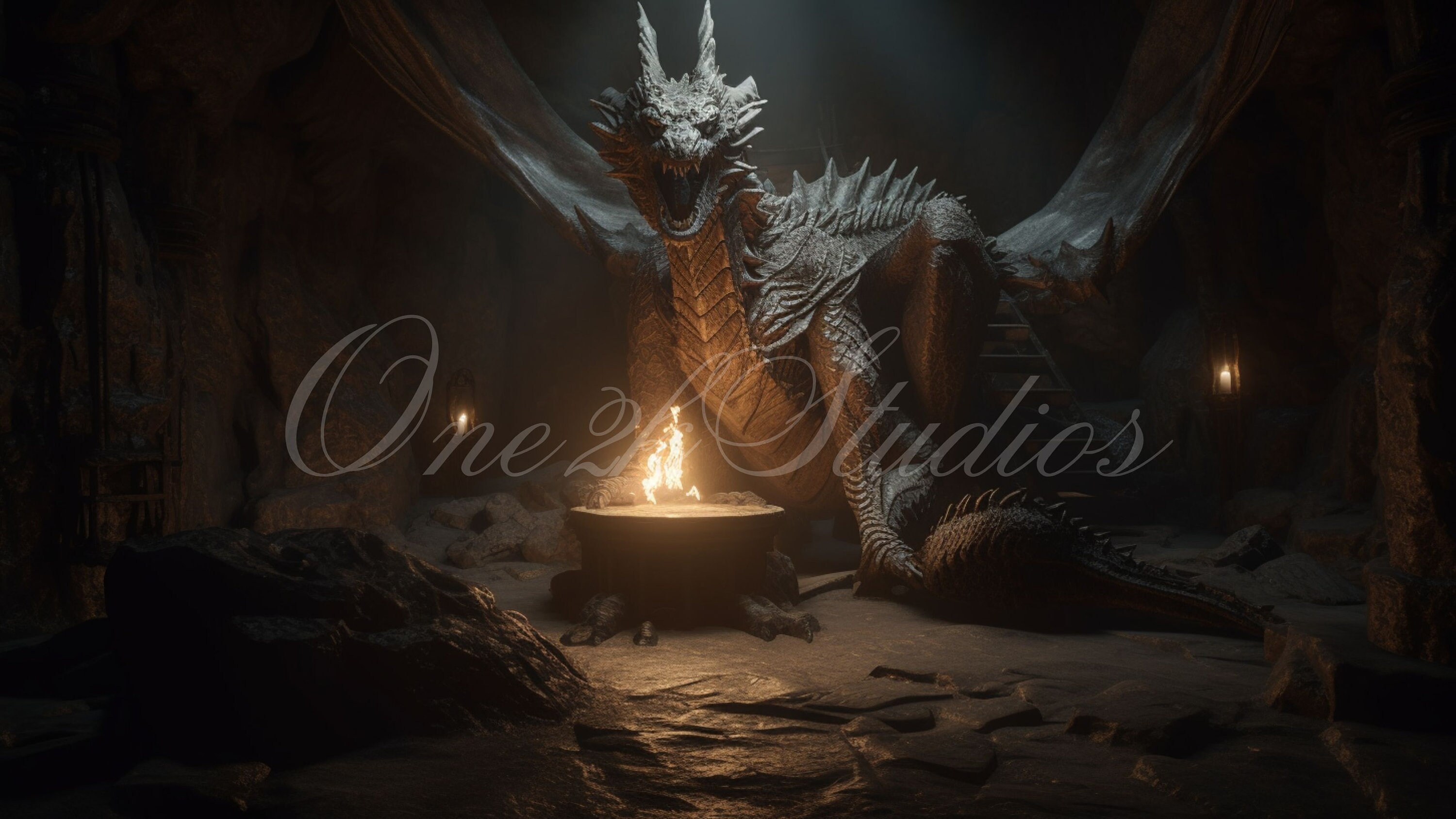 Dragon's Lair Digital Backdrop, Fantasy Cosplay Backgrounds, Medieval ...