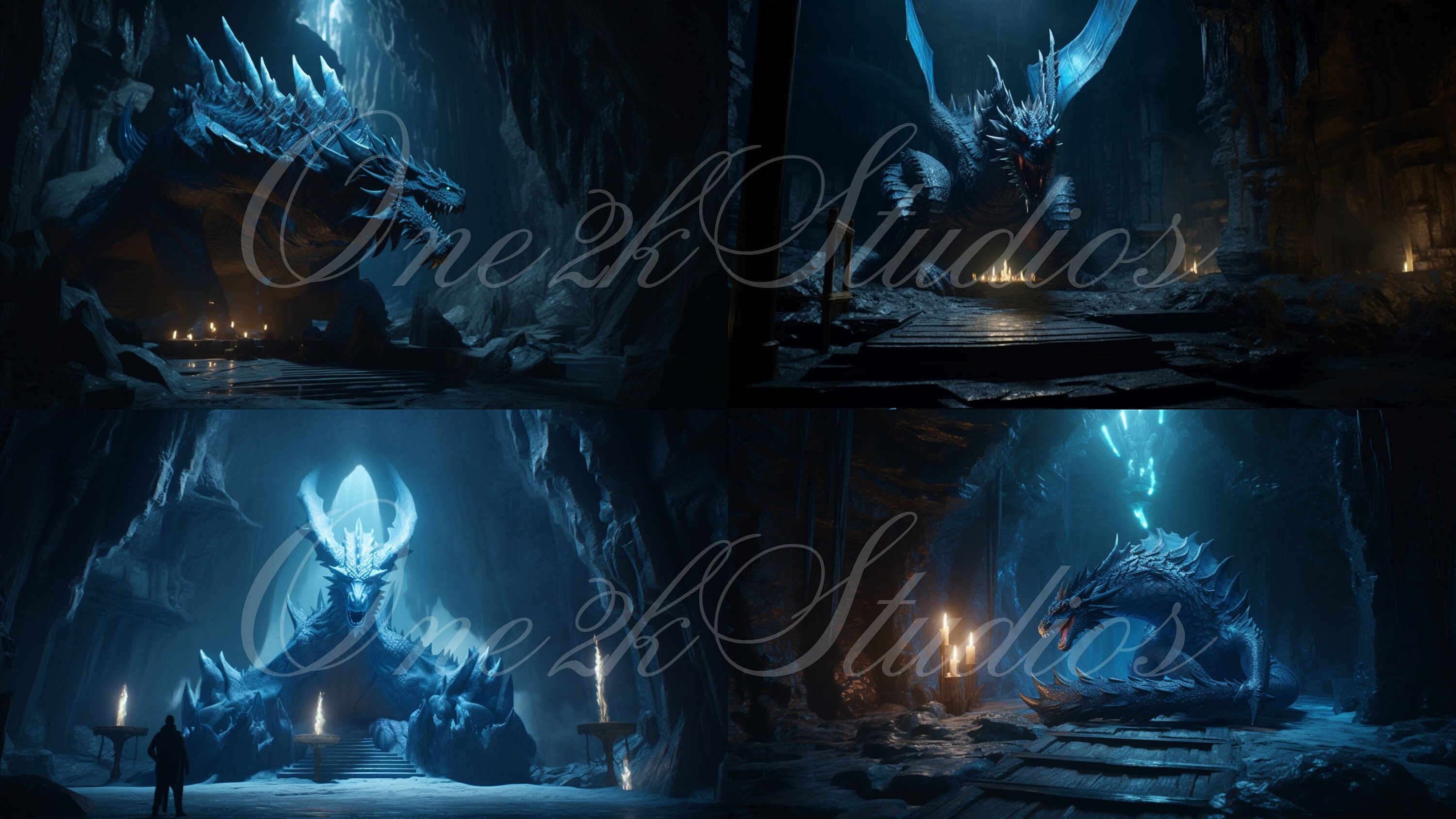 Dragon's Lair Digital Backdrop, Fantasy Cosplay Backgrounds, Blue ...