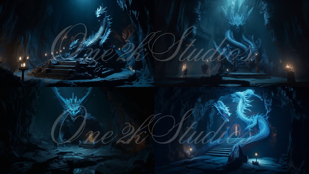Dragon's Lair Digital Backdrop, Fantasy Cosplay Backgrounds, Blue ...