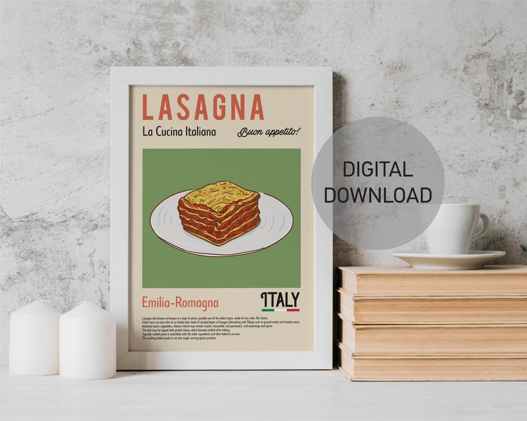 Lasagna Art Print, Lasagna Kitchen Wall Art, Digital Download, Italy ...