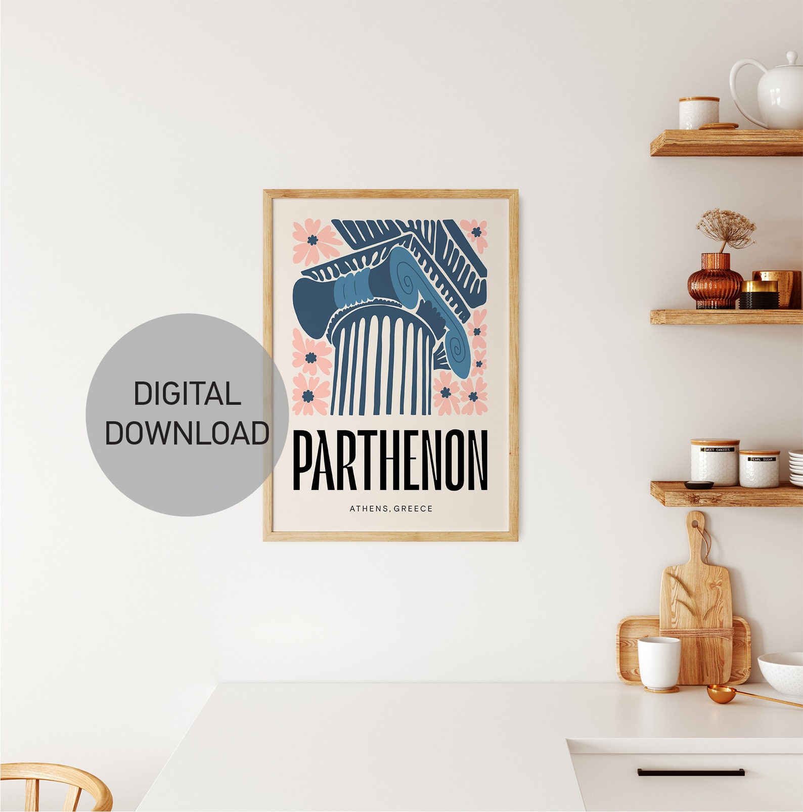 Parthenon Greece Travel Print, Sky Blue Athens Digital Art Download ...