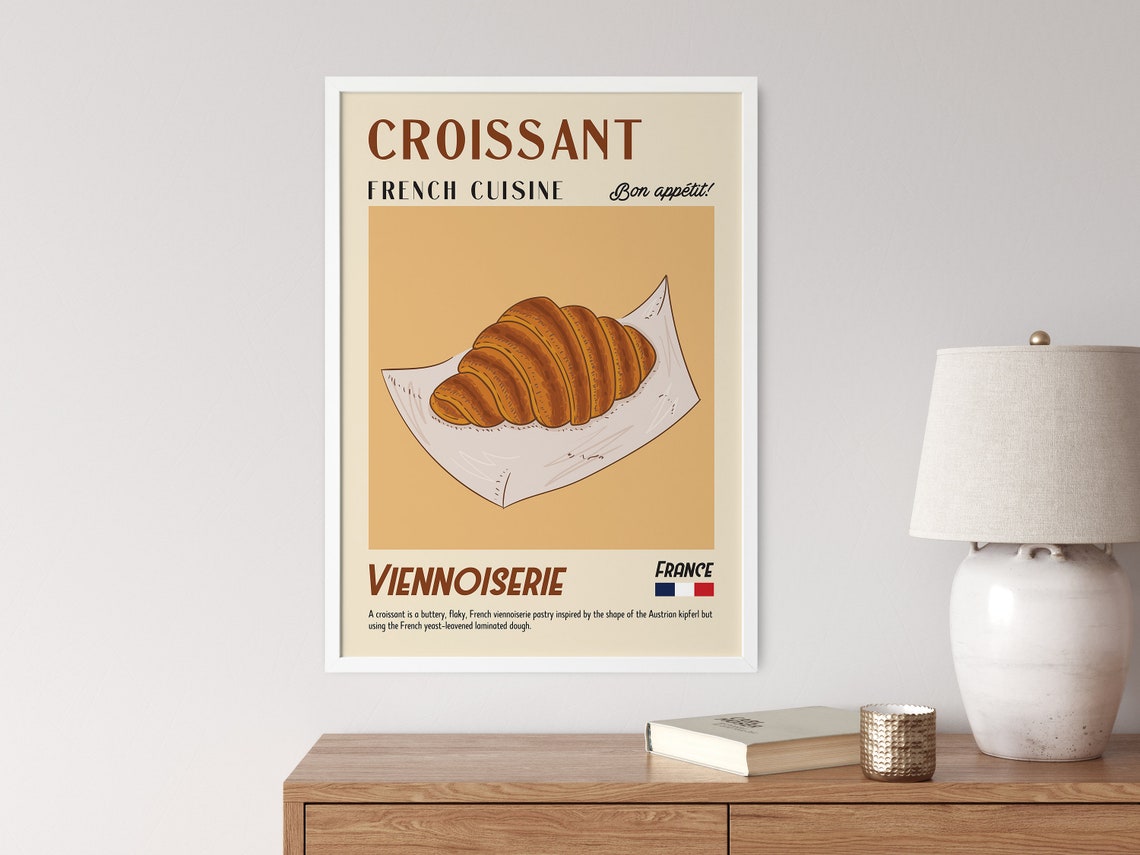 Croissant Print, Beige Croissant Poster, Viennoiserie Digital Wall Art ...