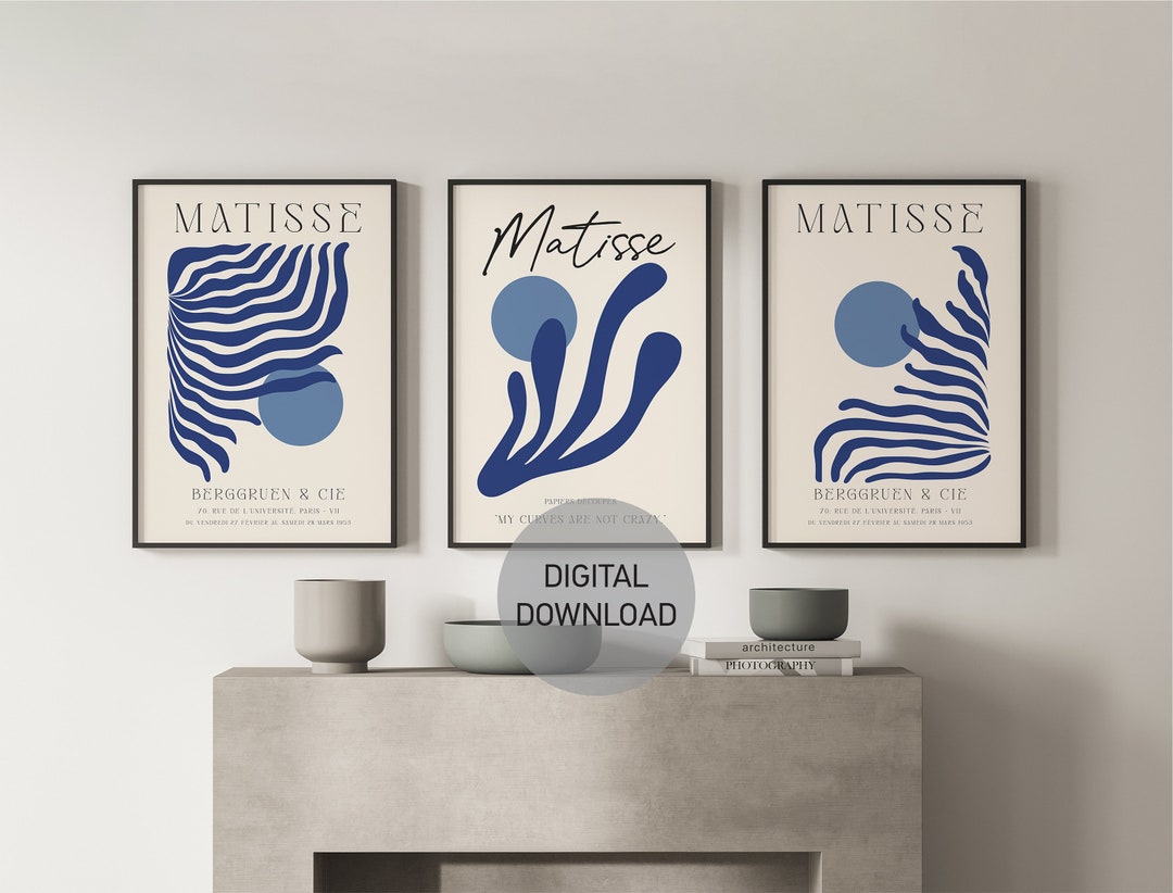 Henri Matisse Print, Navy Blue Matise Poster Bundle, PRINTABLE Set of 3 ...