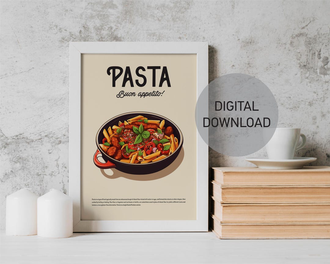Pasta Print, Fine Art Poster, Printable Wall Art, Kitchen Wall Art ...
