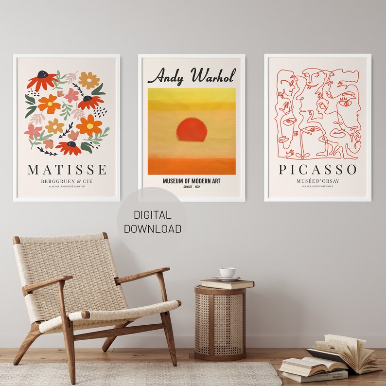 Orange Henri Matisse Digital Set of 3, Pablo Picasso Poster Set, Andy ...