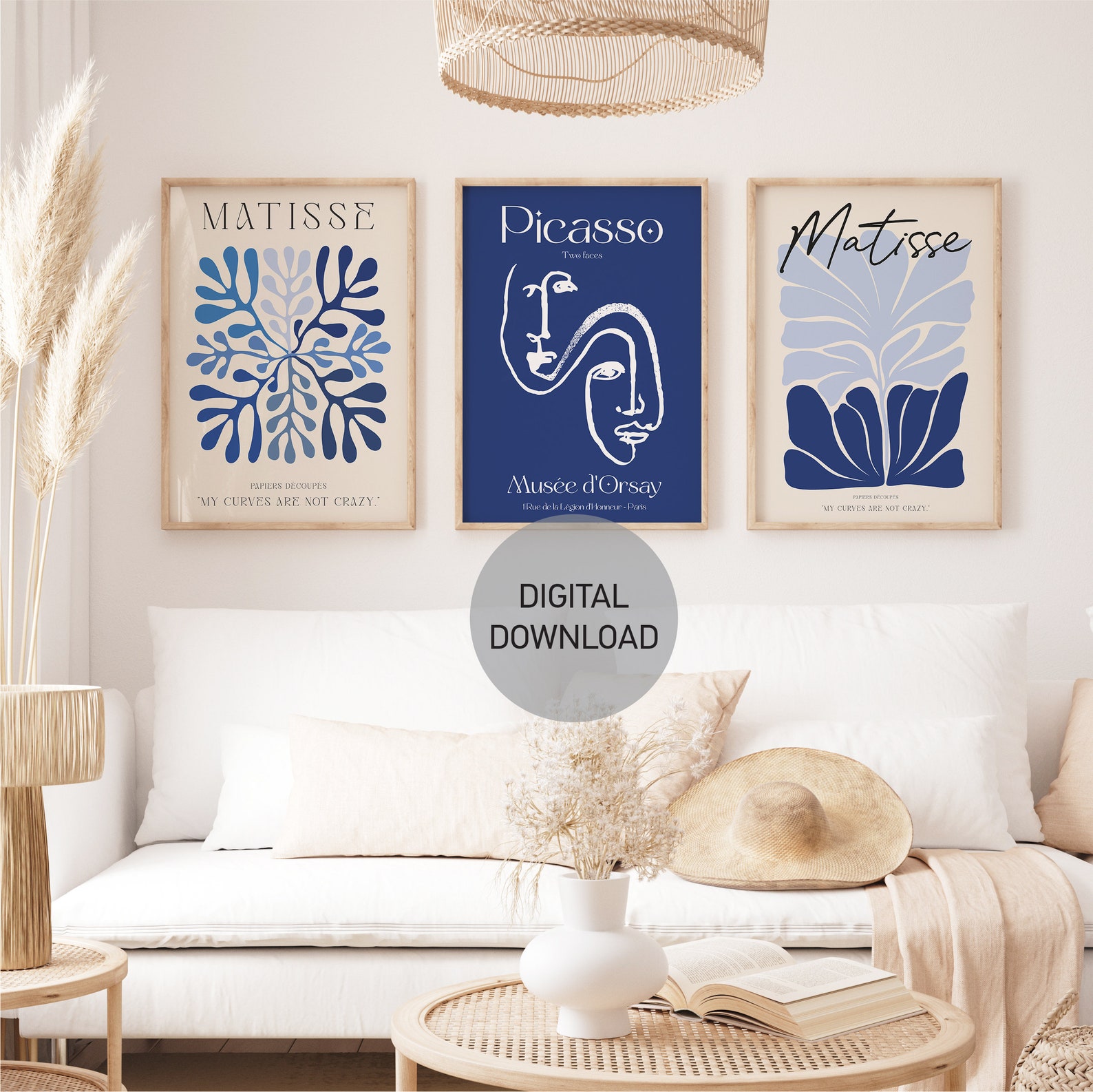 Navy Blue Henri Matisse Set of 3, Picasso Poster Set, Modern Wall Print, Yayoi Kusama, Gallery ...