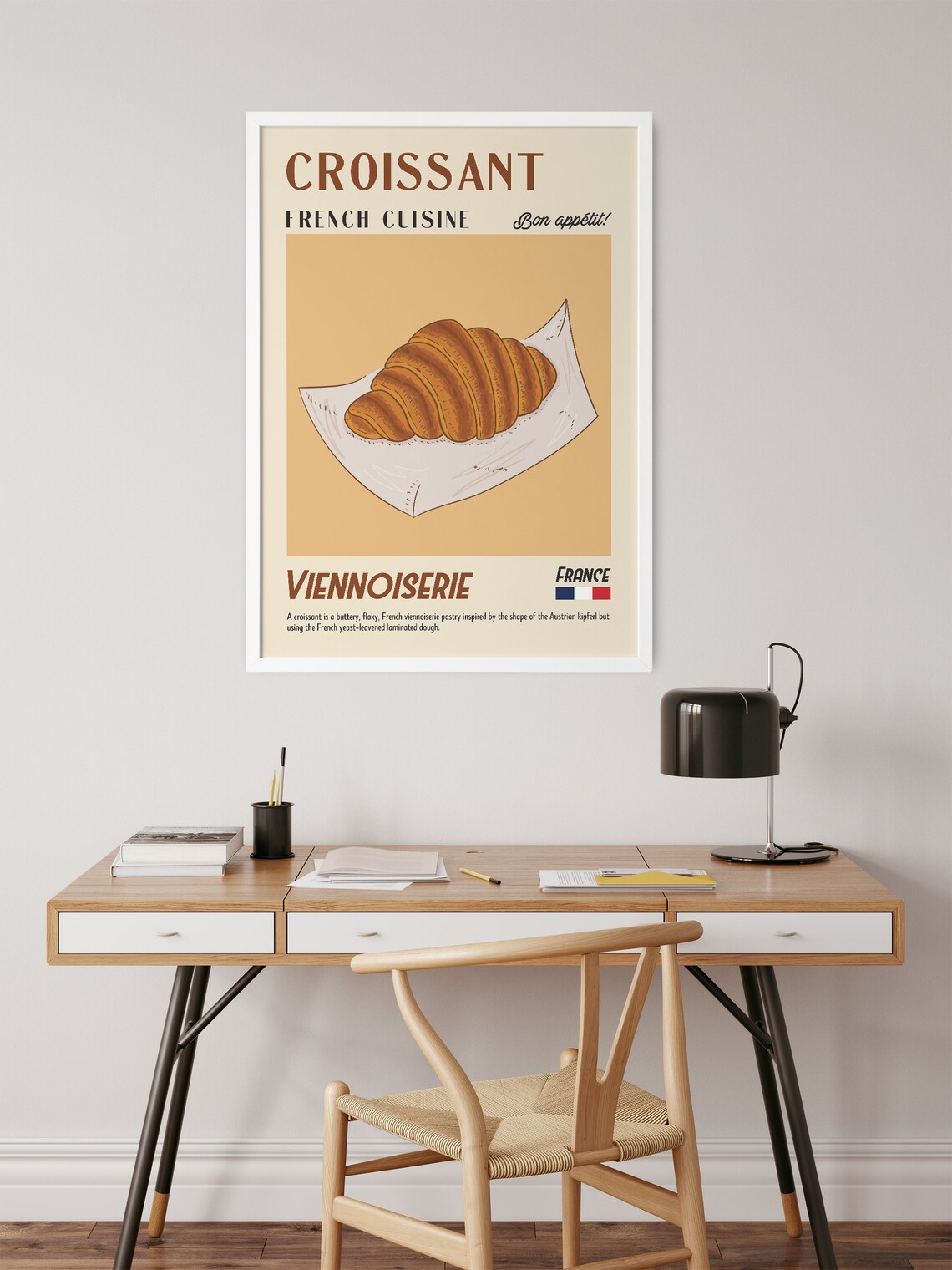 Croissant Print, Beige Croissant Poster, Viennoiserie Digital Wall Art ...