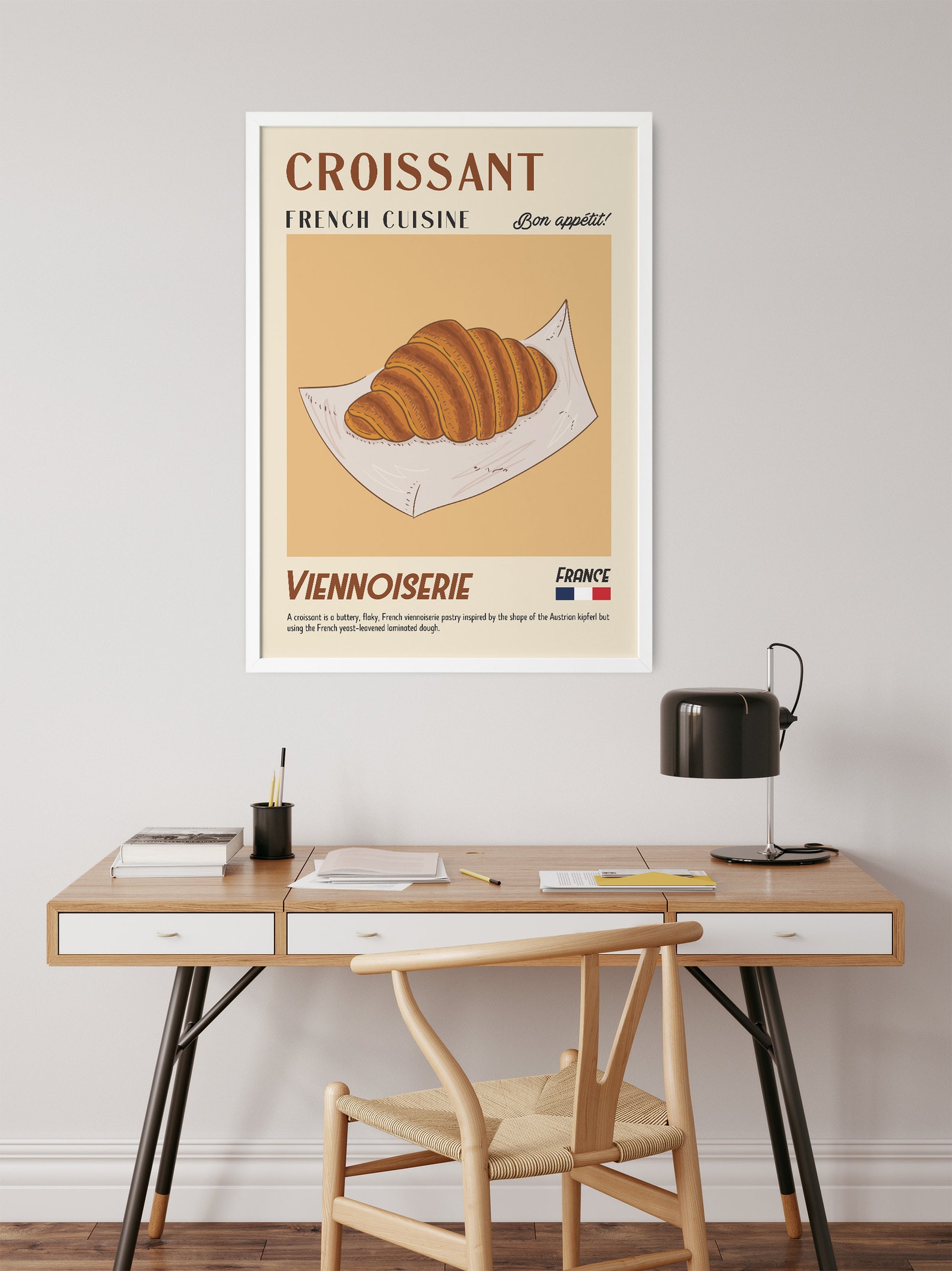 Croissant Print, Beige Croissant Poster, Viennoiserie Digital Wall Art ...