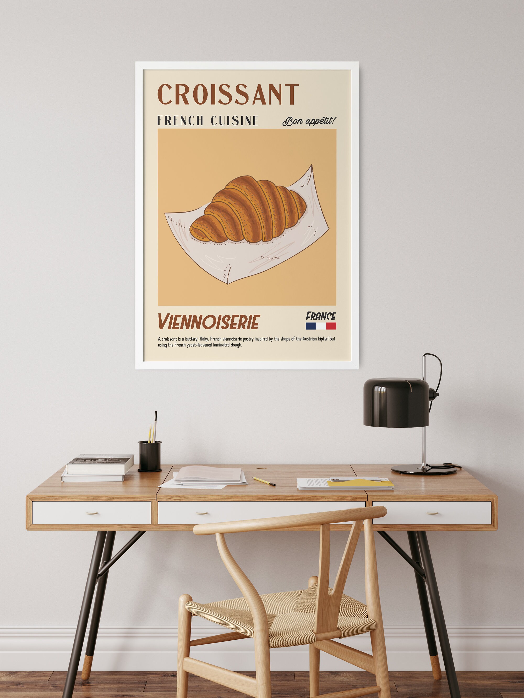 Croissant Print, Beige Croissant Poster, Viennoiserie Digital Wall Art ...