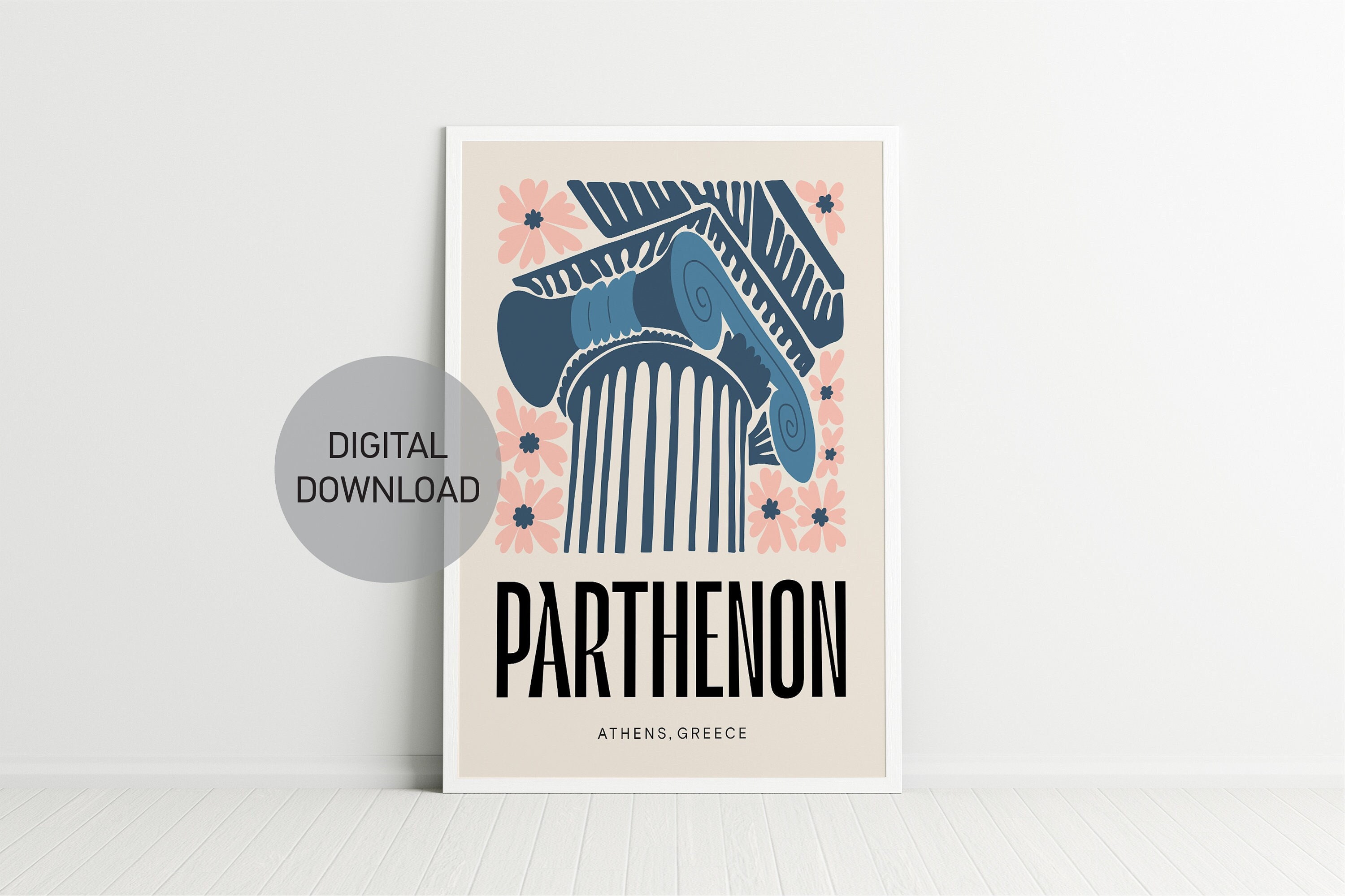 Parthenon Greece Travel Print, Sky Blue Athens Digital Art Download ...