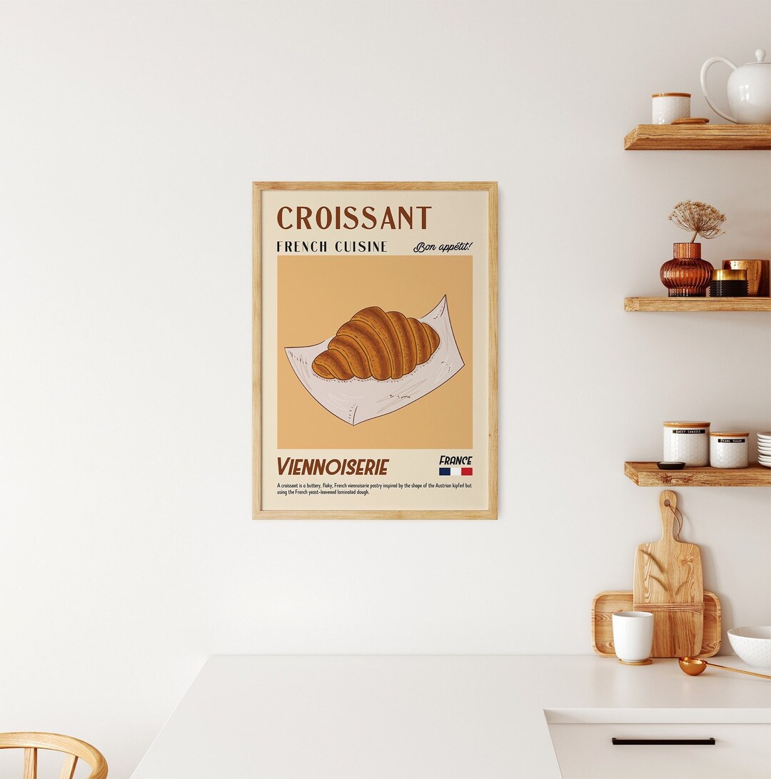 Croissant Print, Beige Croissant Poster, Viennoiserie Digital Wall Art ...