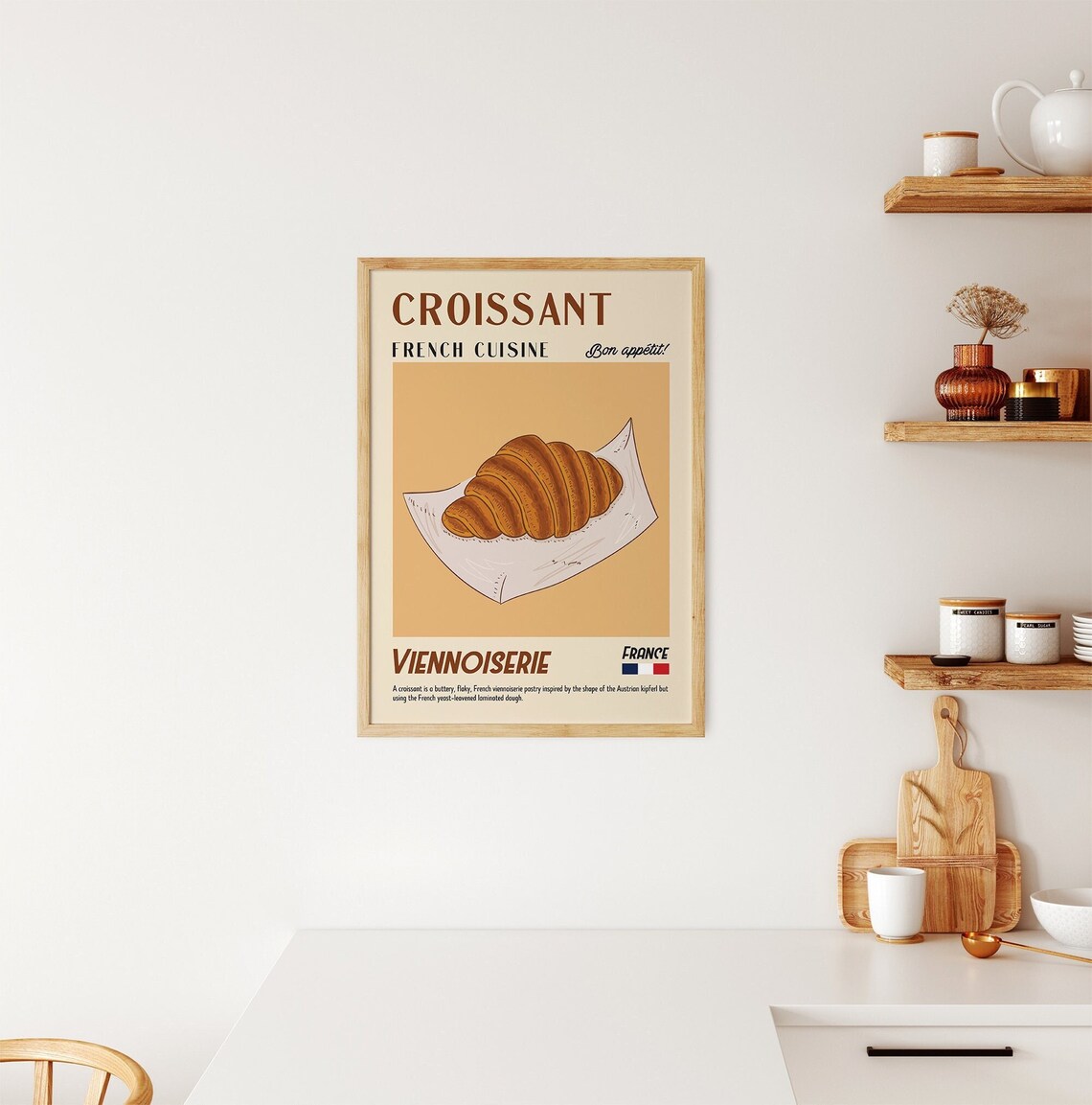 Croissant Print, Beige Croissant Poster, Viennoiserie Digital Wall Art ...