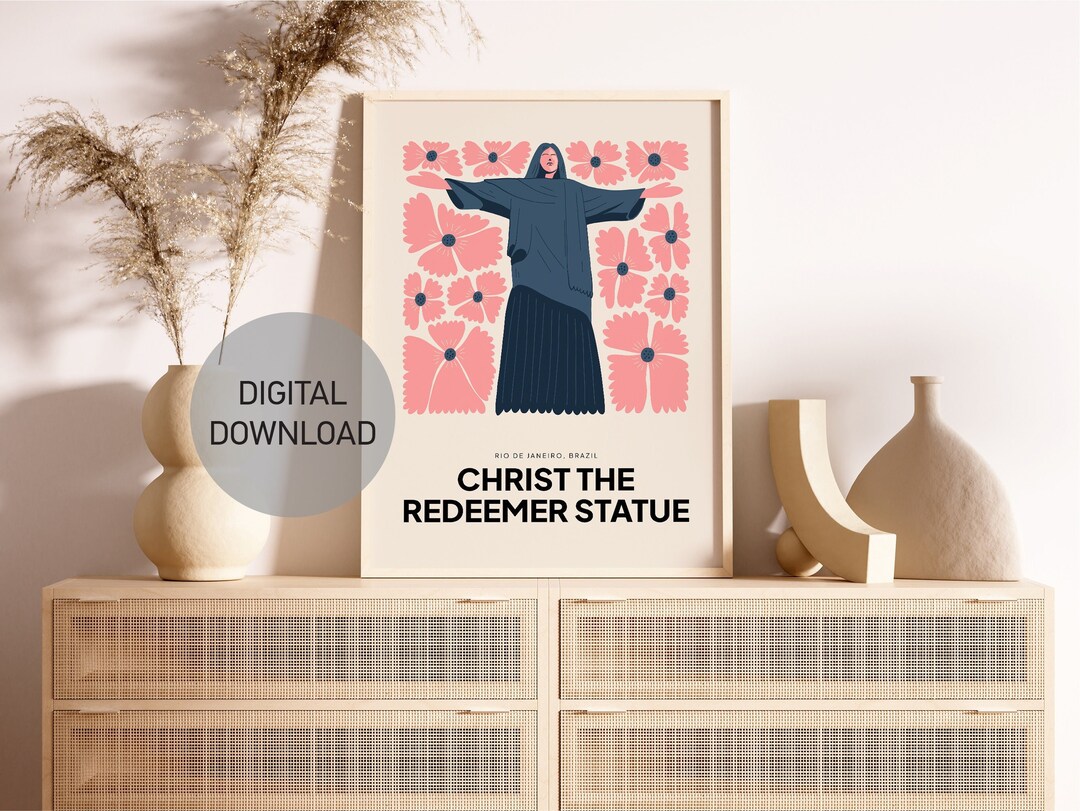 Pastel Pink Christ the Redeemer Statue Print, Digital Download, Pastel ...