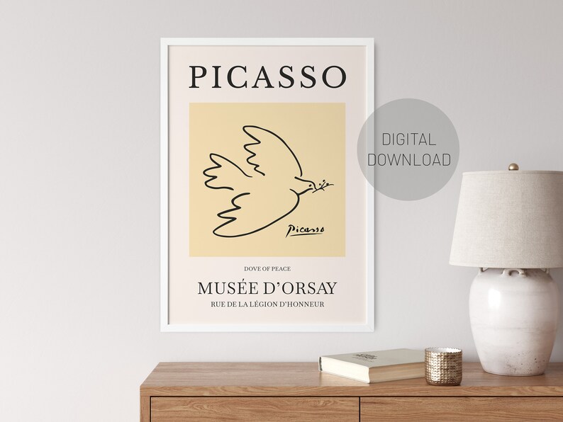 Pablo Picasso, Dove of Peace Print, Beige Exhibition Poster, Retro Wall ...