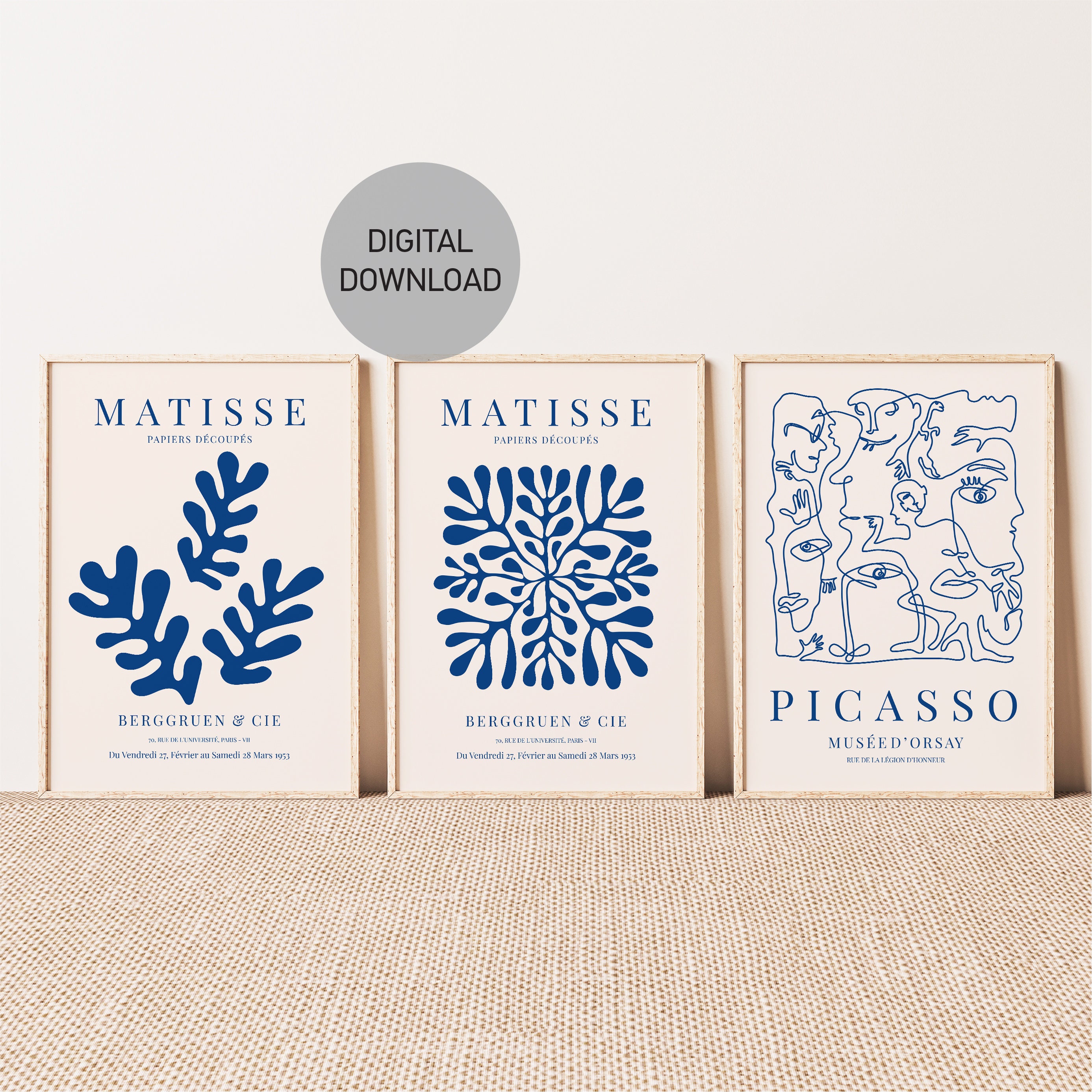 Henri Matisse Set of 3 Prints, Blue Wall Art, Printable Wall Art, Dorm ...