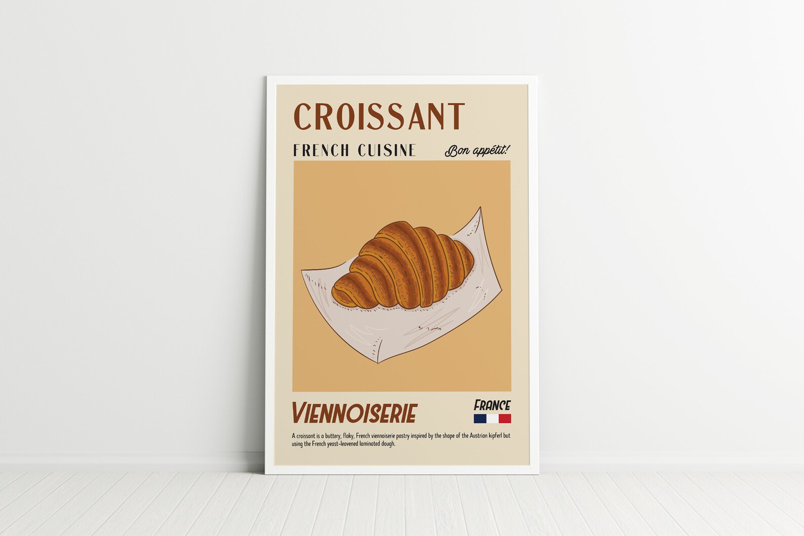 Croissant Print, Beige Croissant Poster, Viennoiserie Digital Wall Art ...
