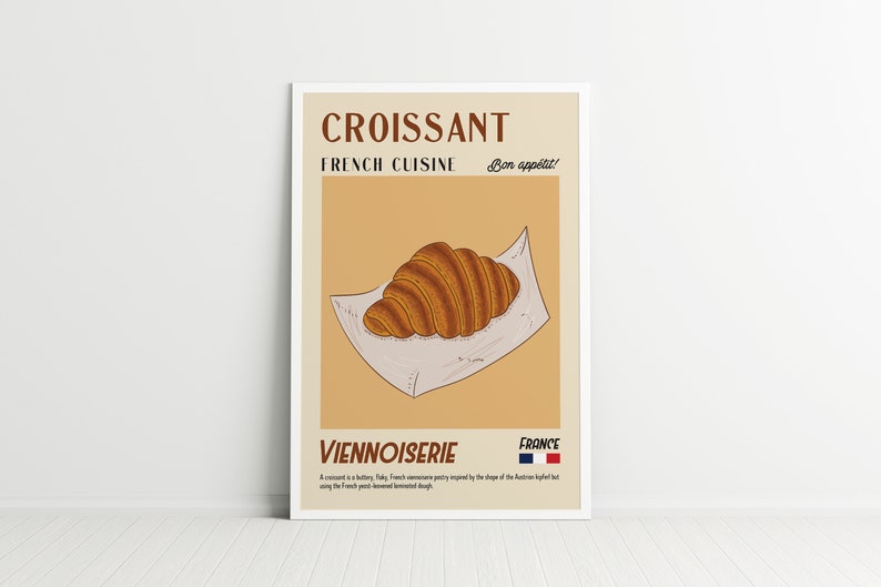 Croissant Print, Beige Croissant Poster, Viennoiserie Digital Wall Art ...