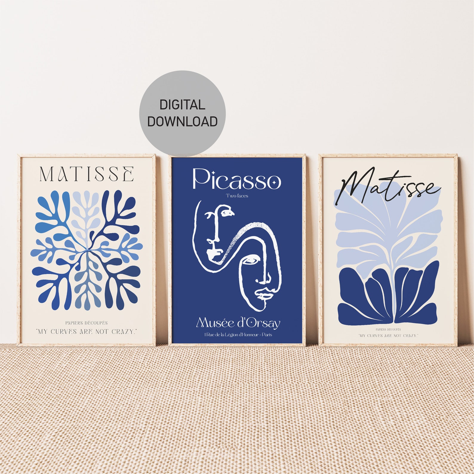 Navy Blue Henri Matisse Set of 3, Picasso Poster Set, Modern Wall Print, Yayoi Kusama, Gallery ...