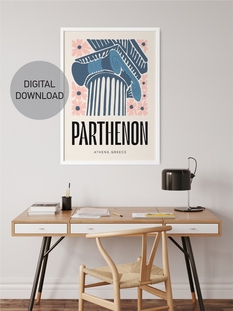 Parthenon Greece Travel Print, Sky Blue Athens Digital Art Download ...