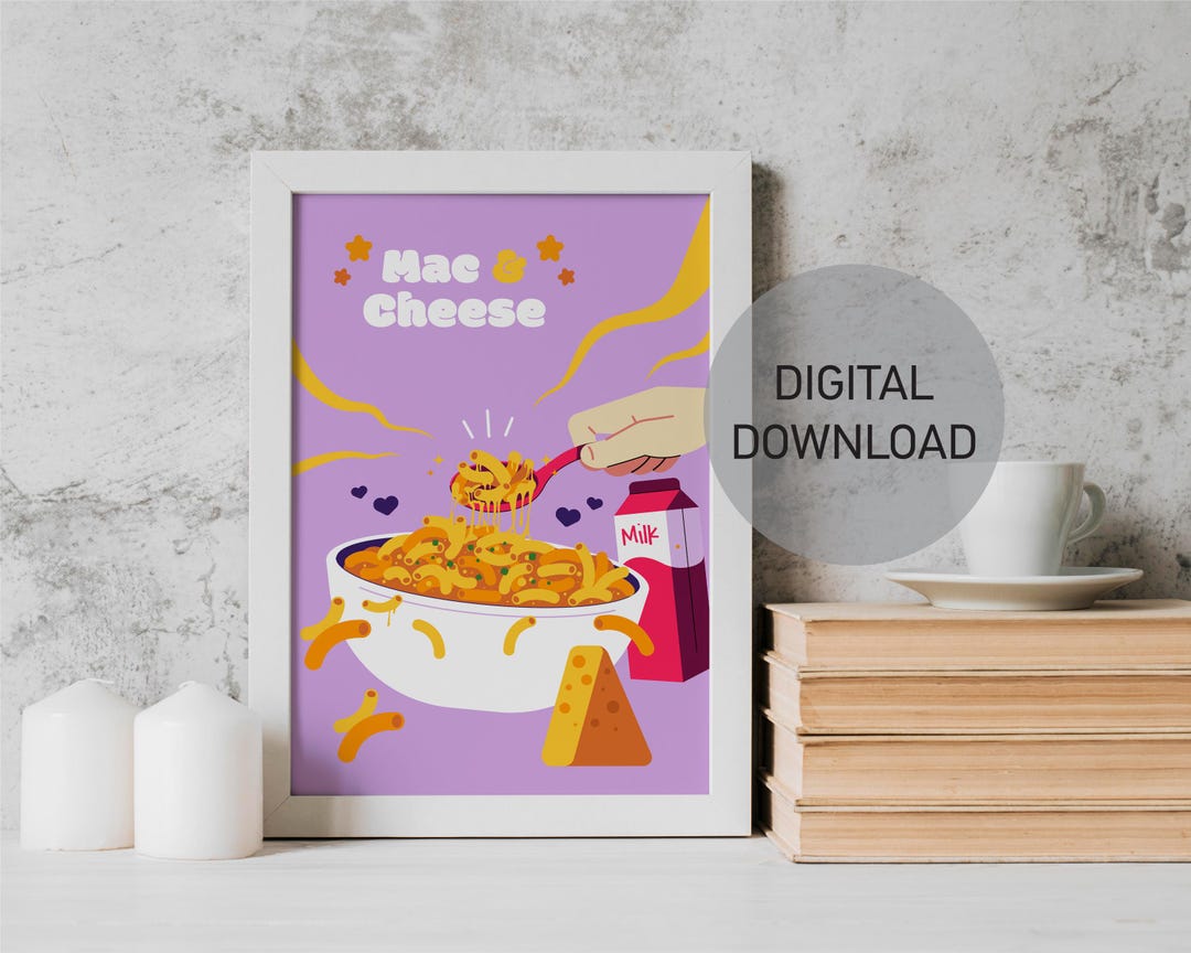 Mac & Cheese Print, Pink Food Poster, PRINTABLE WALL ART, Foodie ...