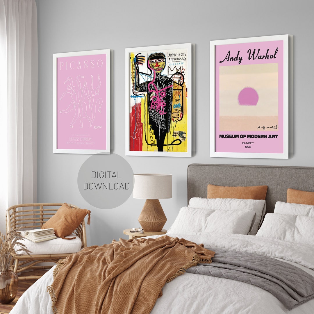 Pink Pablo Picasso Digital Set of 3, Basquiat Poster Set, Andy Warhol ...