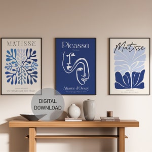 Navy Blue Henri Matisse Set of 3, Picasso Poster Set, Modern Wall Print, Dorm Decor, Gallery ...