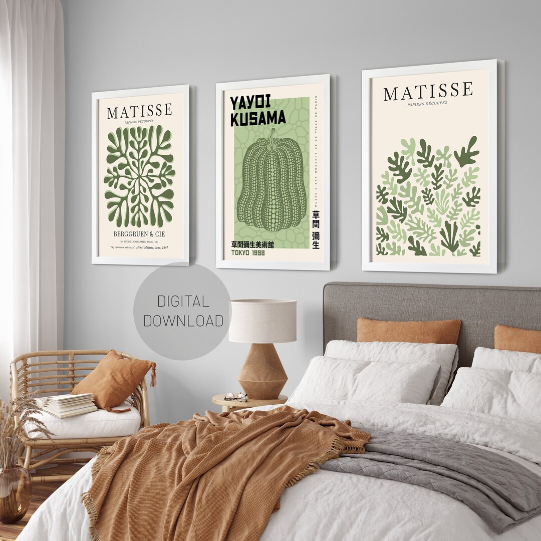 Sage Green Henri Matisse Set of 3, Matisse Digital Poster Set, Living Room Wall Art, Matisse ...