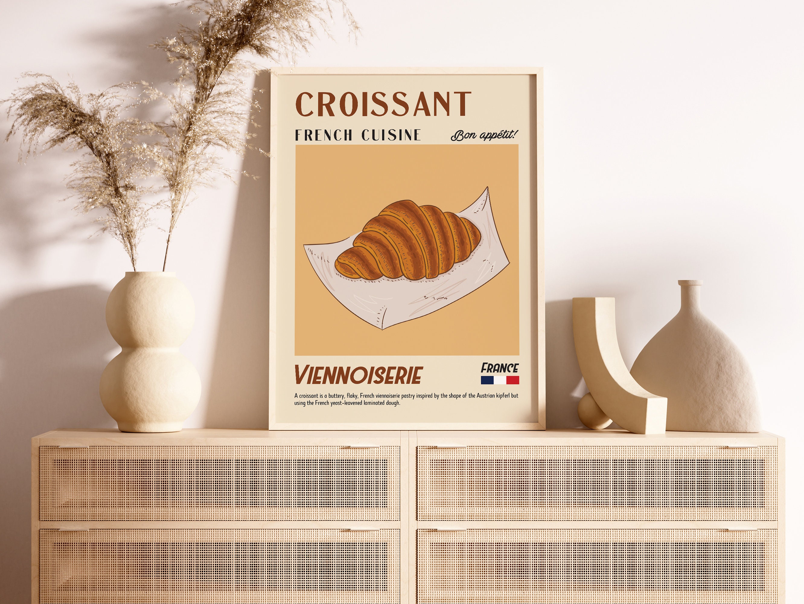 Croissant Print, Beige Croissant Poster, Viennoiserie Digital Wall Art ...