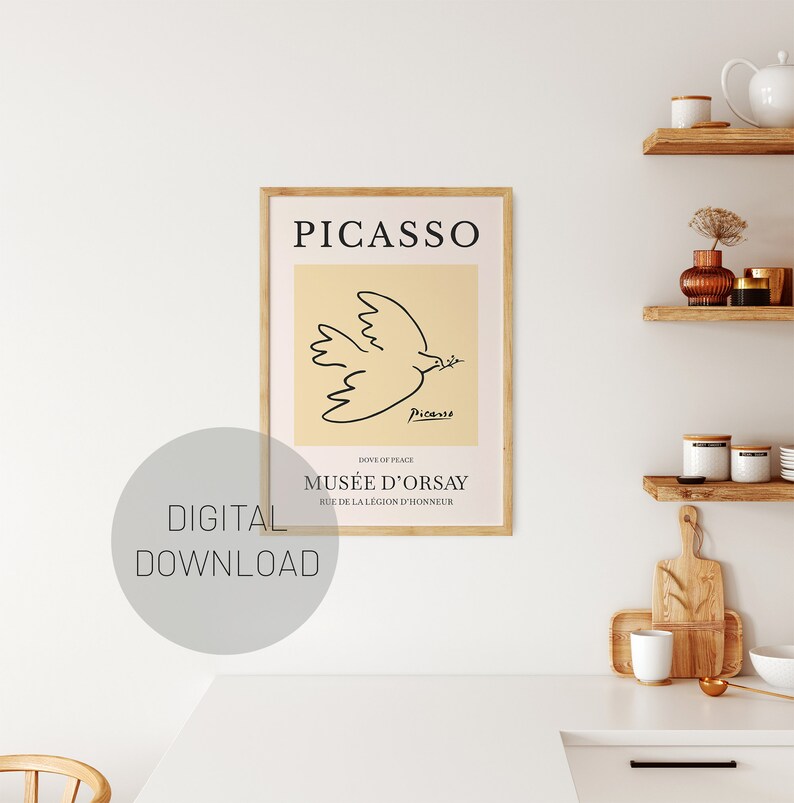Pablo Picasso, Dove of Peace Print, Beige Exhibition Poster, Retro Wall ...