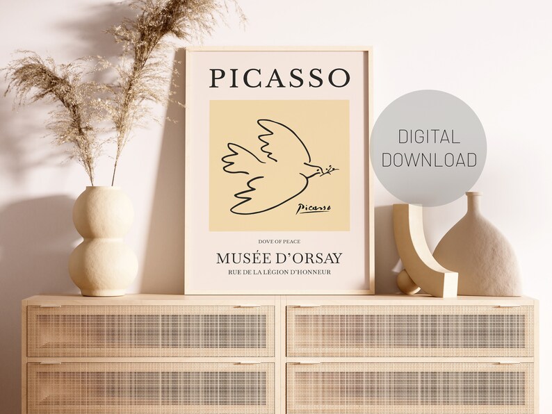 Pablo Picasso, Dove of Peace Print, Beige Exhibition Poster, Retro Wall ...
