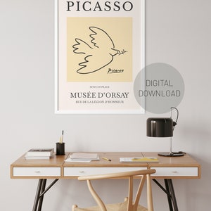 Pablo Picasso, Dove of Peace Print, Beige Exhibition Poster, Retro Wall ...