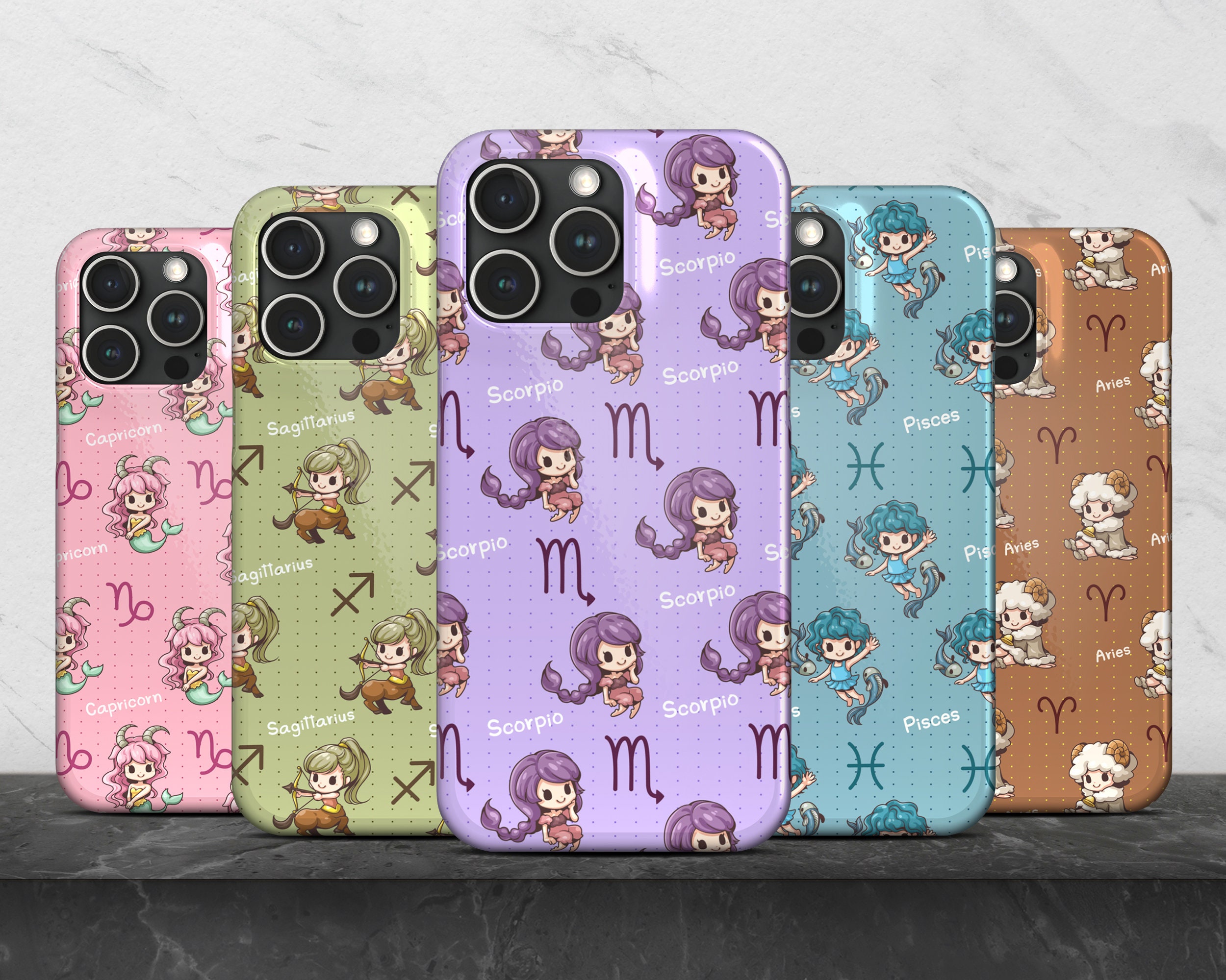 Zodiac Sign Cute Cartoon Girls Phone Case for iPhone 15 Pro, 14 Plus ...