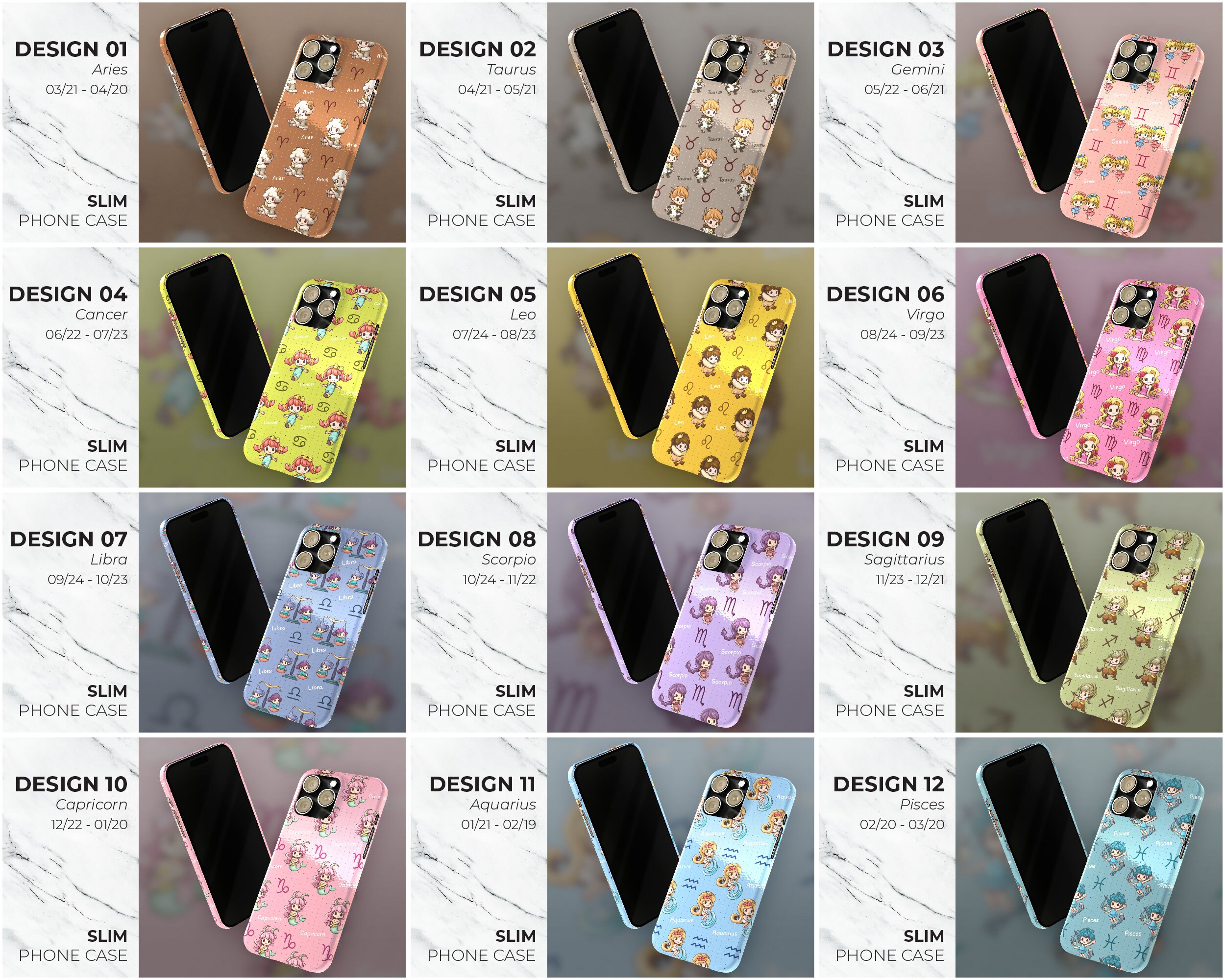 Zodiac Sign Cute Cartoon Girls Phone Case for iPhone 15 Pro, 14 Plus ...