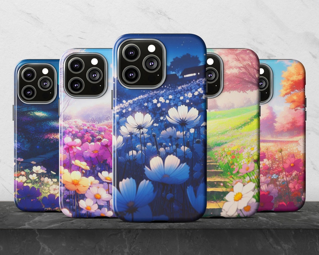 Flower Fields in Anime Style Phone Case for iPhone 15 Pro, 14 Plus, 13 ...