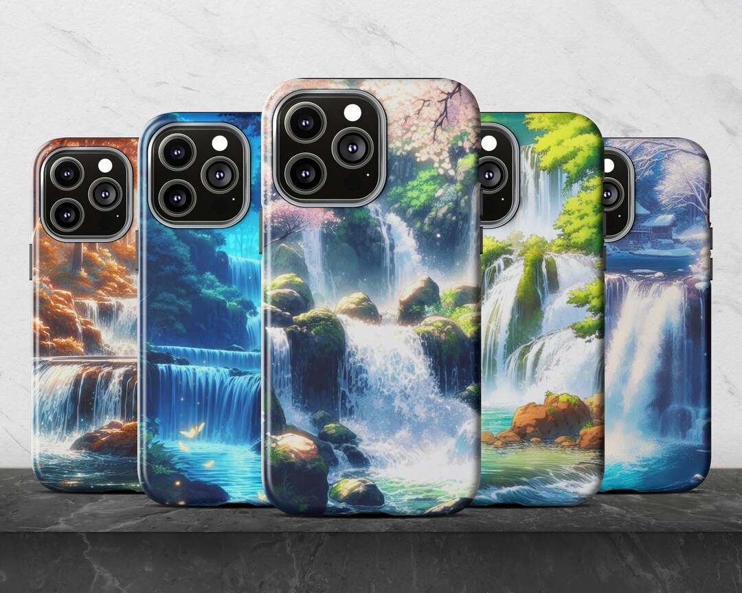 Waterfalls in Anime Style Phone Case for iPhone 16 Plus, 15 Pro, 14 ...