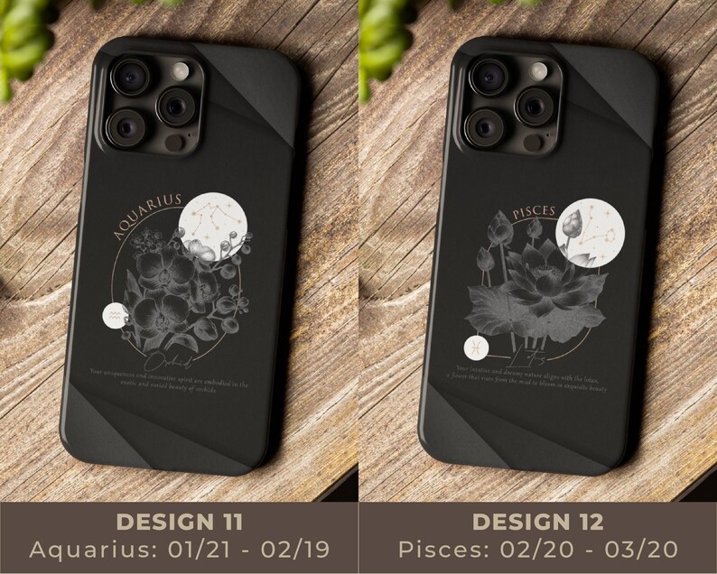 Zodiac Sign Birth Flower Phone Case: Black Paper iPhone Cover - Etsy