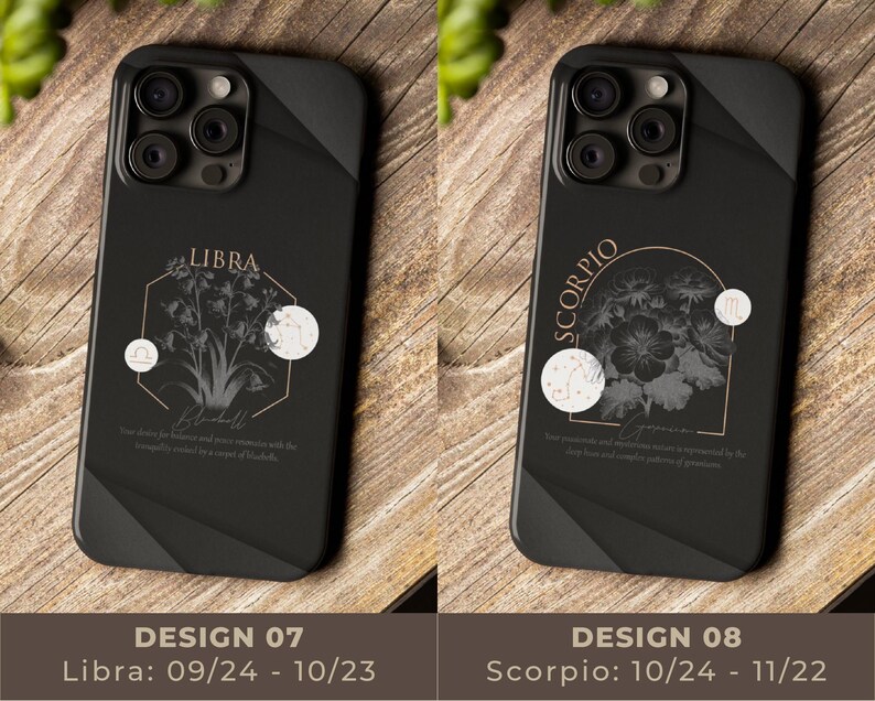 Zodiac Sign Birth Flower Phone Case: Black Paper iPhone Cover - Etsy