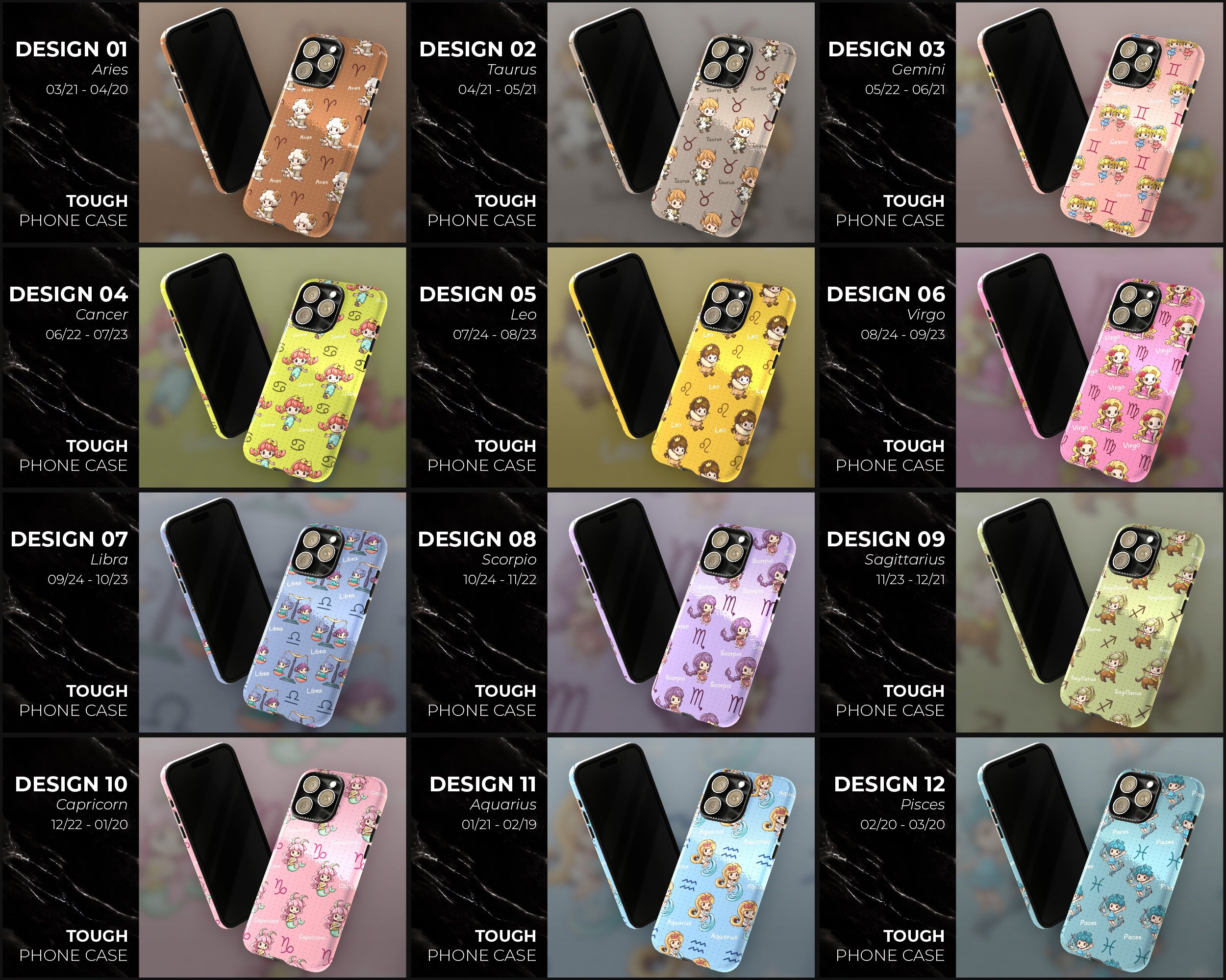 Zodiac Sign Cute Cartoon Girls Phone Case for iPhone 15 Pro, 14 Plus ...